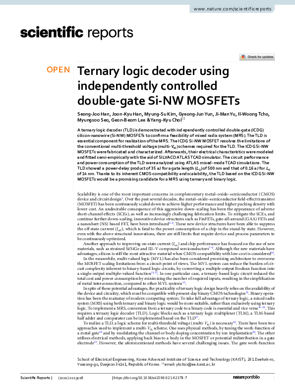 (PDF) Ternary logic decoder using independently controlled double-gate Si-NW MOSFETs