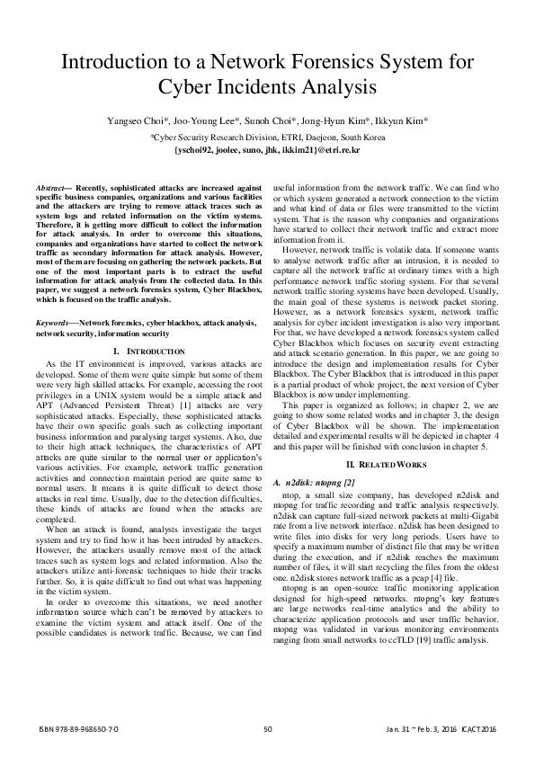 (PDF) Introduction to a network forensics system for cyber incidents analysis | Yang-Kyu Choi ...