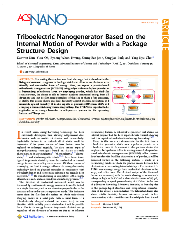 (PDF) Triboelectric Nanogenerator Based on the Internal Motion of Powder with a Package ...