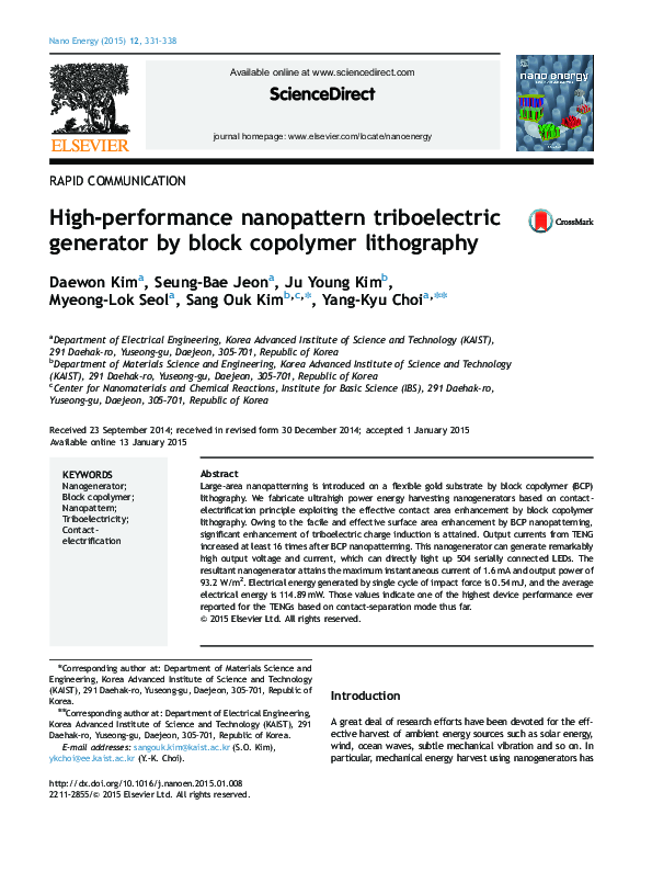 (PDF) High-performance nanopattern triboelectric generator by block ...
