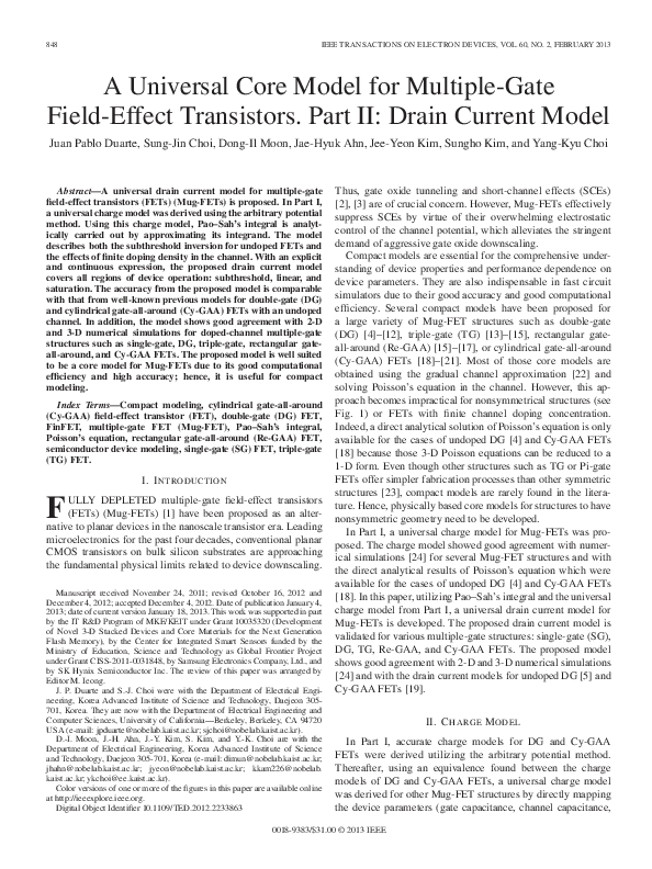 (PDF) A Universal Core Model for Multiple-Gate Field-Effect Transistors. Part II: Drain Current ...