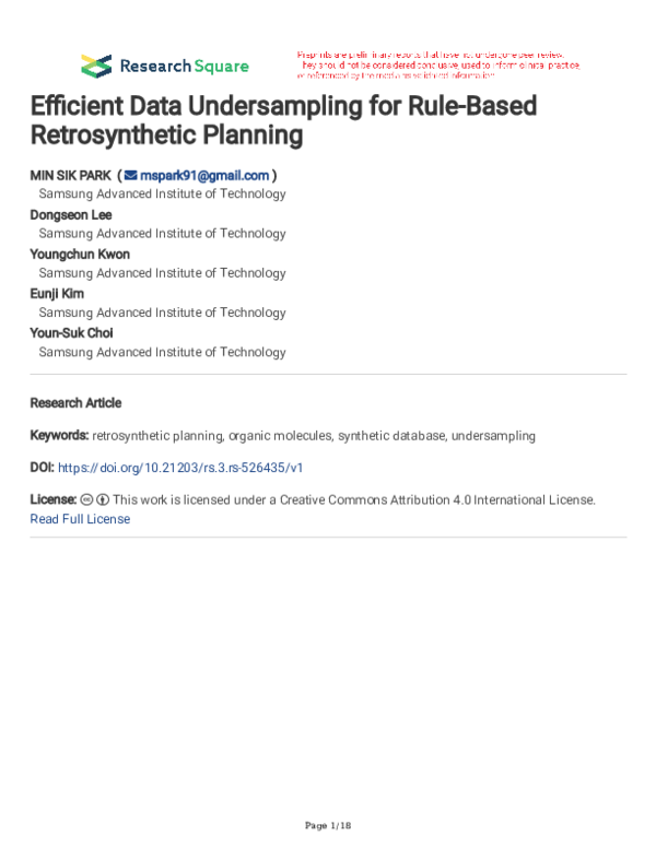 (PDF) Efficient Data Undersampling for Rule-Based Retrosynthetic Planning