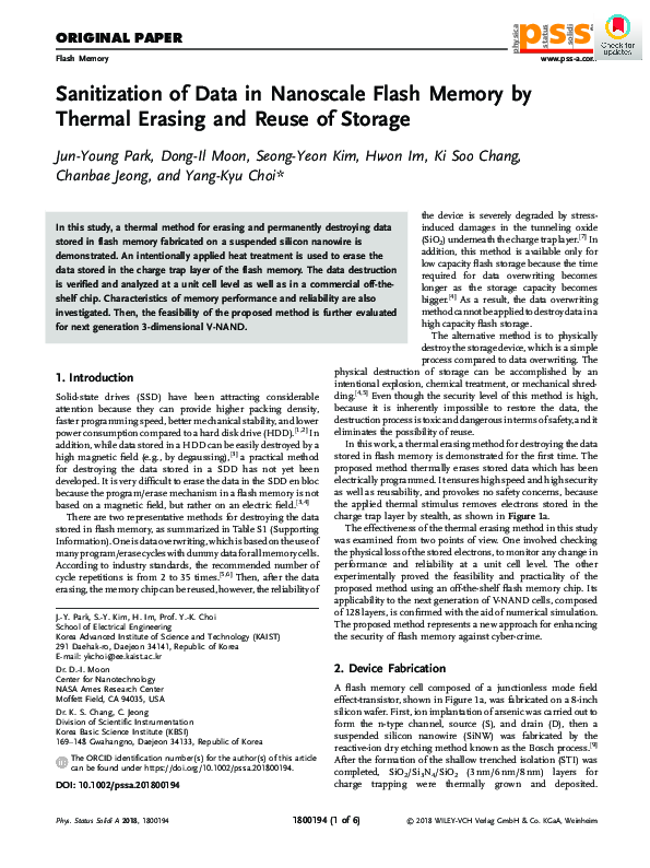 (PDF) Sanitization of Data in Nanoscale Flash Memory by Thermal Erasing and Reuse of Storage