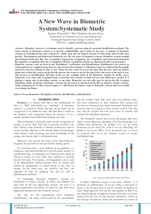 (PDF) A New Wave in Biometric System: Systematic Study