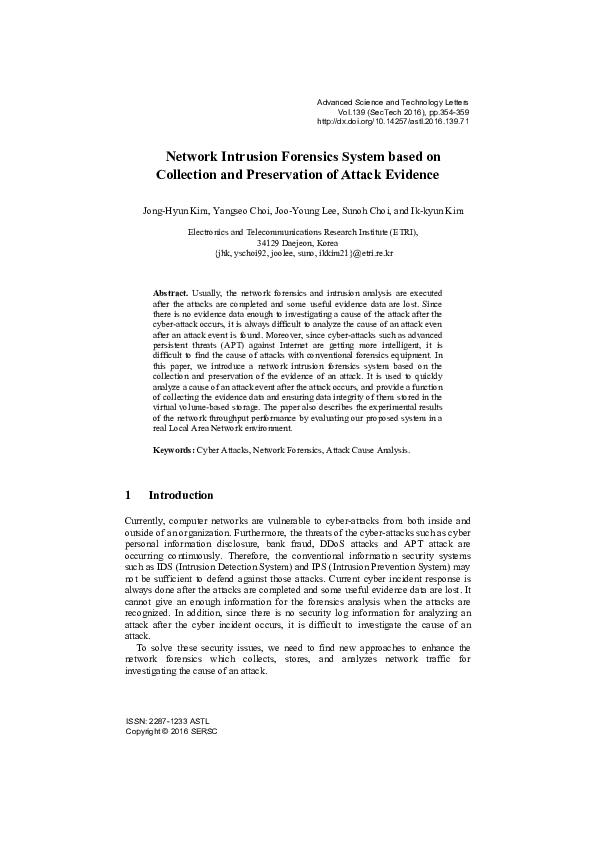 (PDF) Network Intrusion Forensics System based on Collection and Preservation of Attack Evidence