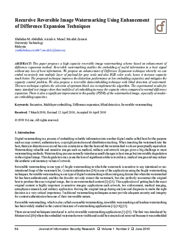 Recursive Reversible Image Watermarking Using Enhancement of Difference Expansion Techniques