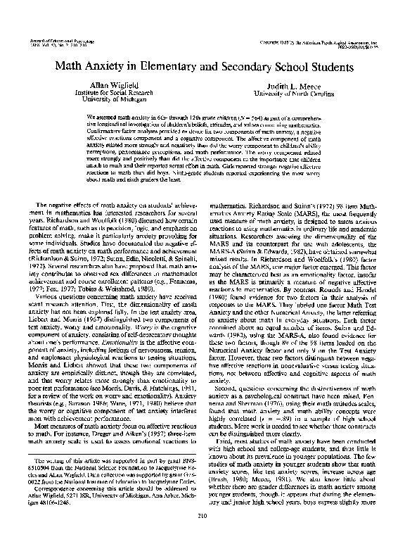 (PDF) Test Anxiety in Elementary and Secondary School Students