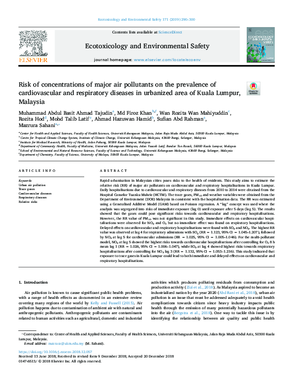 (PDF) Risk of concentrations of major air pollutants on the prevalence of cardiovascular and ...