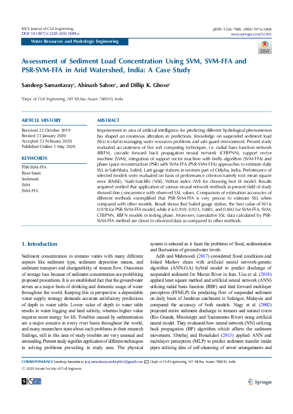 (PDF) Assessment of Sediment Load Concentration Using SVM, SVM-FFA and PSR-SVM-FFA in Arid ...