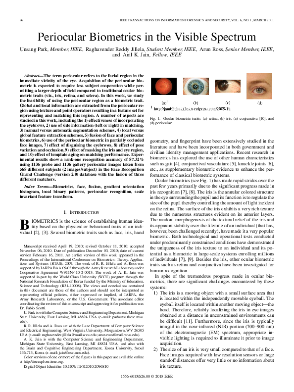 (PDF) Periocular Biometrics in the Visible Spectrum