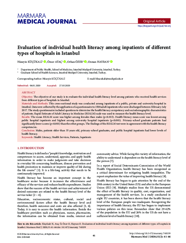 (PDF) Evaluation of individual health literacy among inpatients of ...
