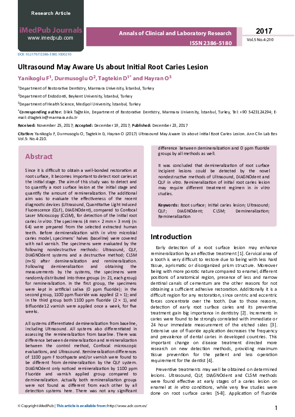 (PDF) Ultrasound May Aware Us about Initial Root Caries Lesion