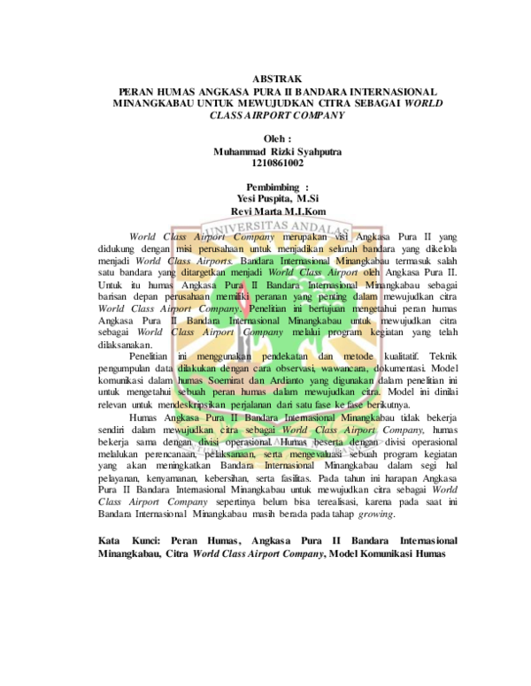 (PDF) Peran Humas Angkasa Pura II Bandara Internasional Minangkabau ...