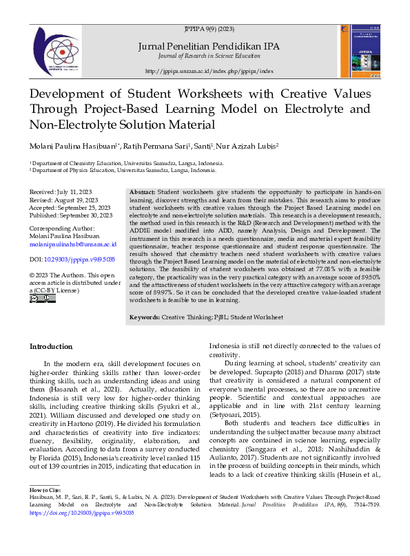 (PDF) Development of Student Worksheets with Creative Values Through ...