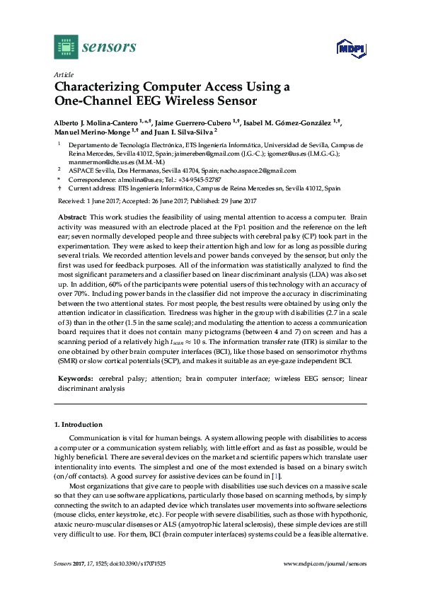 (PDF) Characterizing Computer Access Using a One-Channel EEG Wireless Sensor