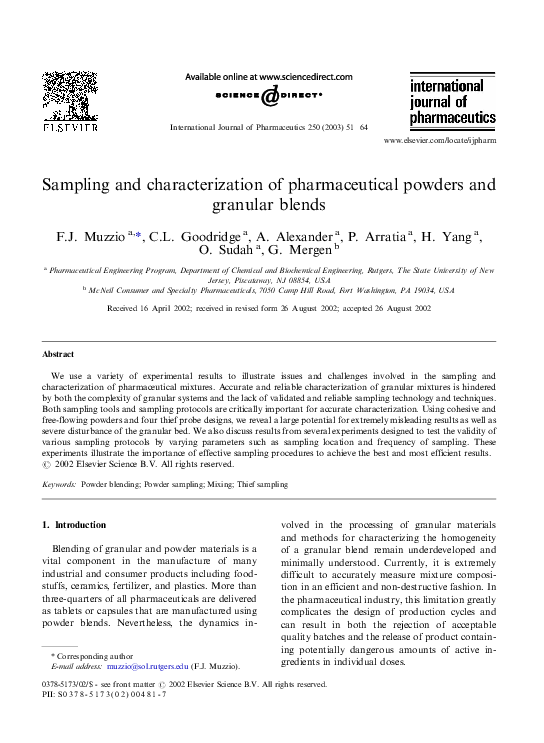 (PDF) Sampling and characterization of pharmaceutical powders and ...