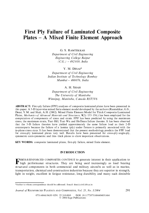 (PDF) First Ply Failure of Laminated Composite Plates - A Mixed Finite ...