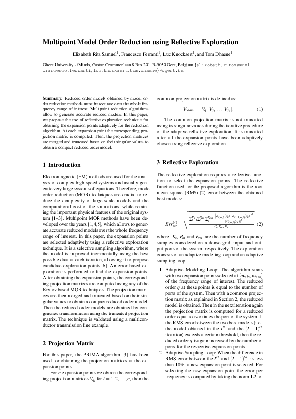 (PDF) Multipoint Model Order Reduction Using Reflective Exploration