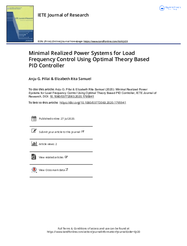 Pdf Minimal Realized Power Systems For Load Frequency Control Using