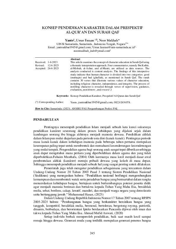 (PDF) Konsep Pendidikan Karakter Dalam Prespektif Al-Qur’An Dan Surah Qaf