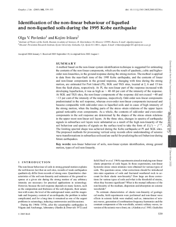 (PDF) Identification of the non-linear behaviour of liquefied and non ...