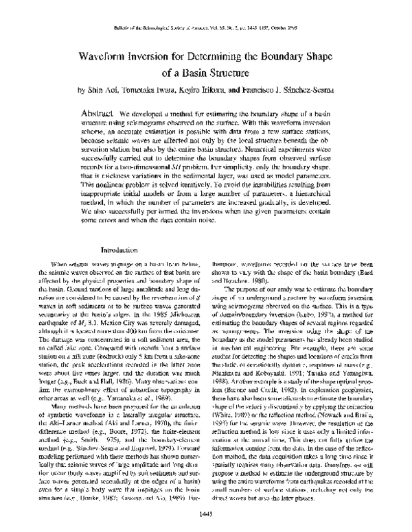 (PDF) Waveform inversion for determining the boundary shape of a basin ...