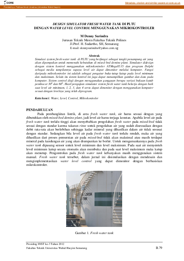 (PDF) Design Simulator Fresh Water Tank DI Pltu Dengan Water Level ...