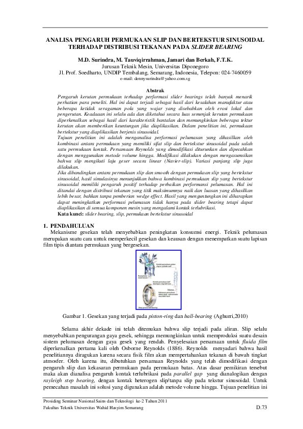 (PDF) Analisa Pengaruh Permukaan Slip Dan Bertekstur Sinusoidal ...