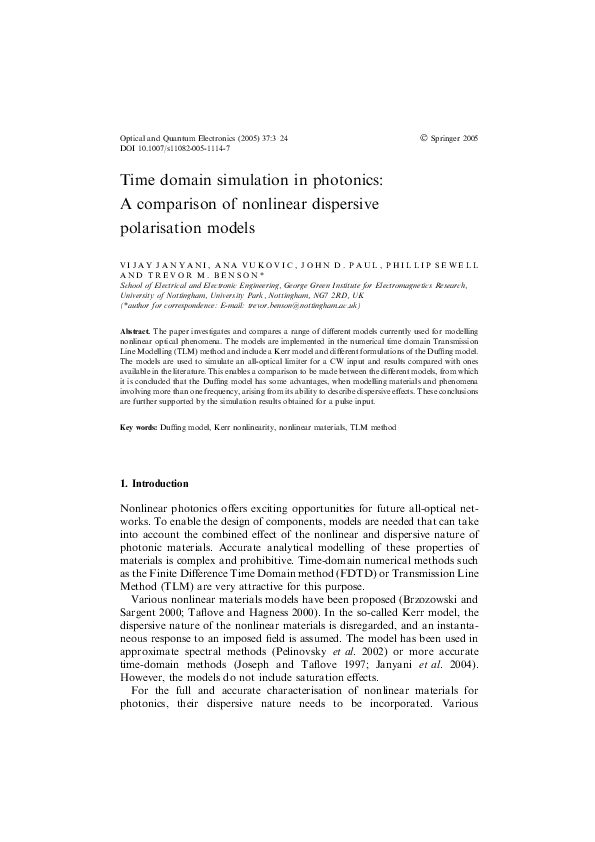 (PDF) Comparative Analysis of Nonlinear Polarisation Models in Photonics