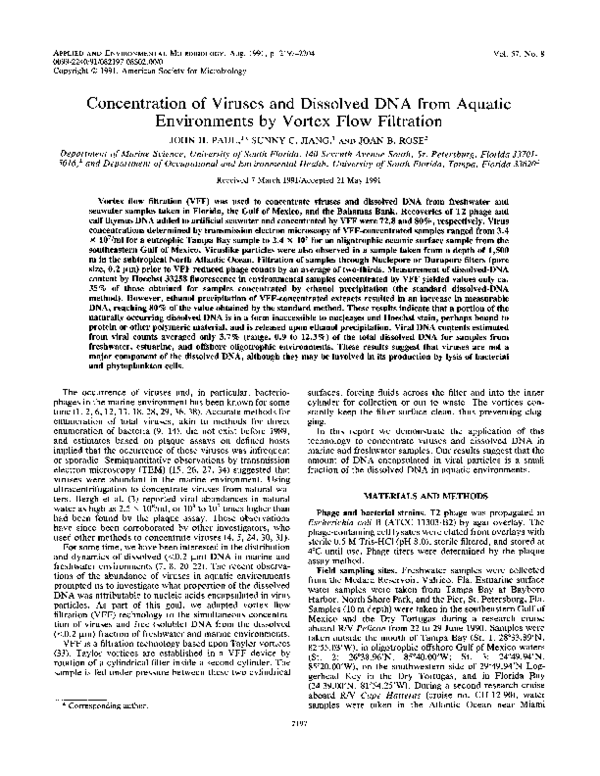 (PDF) Concentration of viruses and dissolved DNA from aquatic ...
