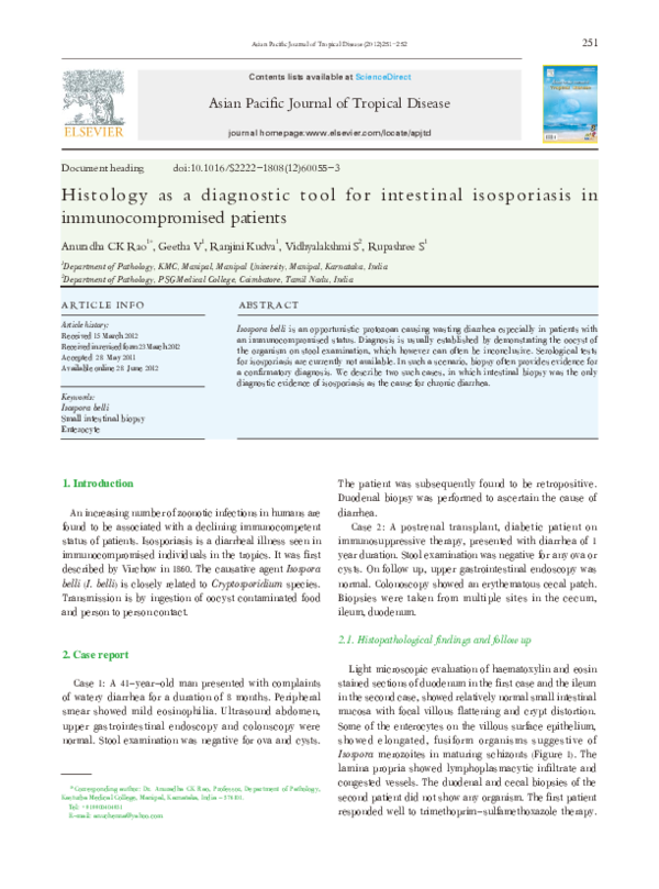(PDF) Histology as a diagnostic tool for intestinal isosporiasis in ...