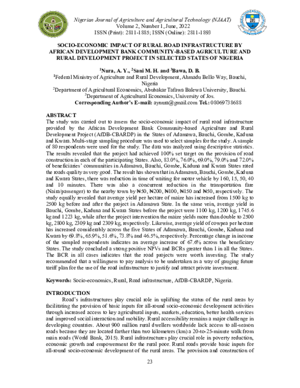 (PDF) Socio-economic Impact of Rural Road Infrastructure by African ...