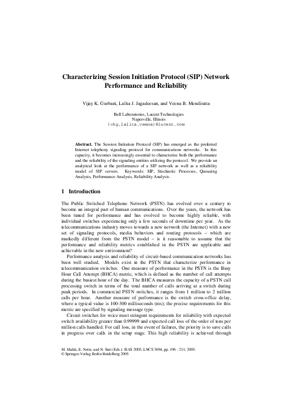 (PDF) Characterizing Session Initiation Protocol (SIP) Network Performance and Reliability