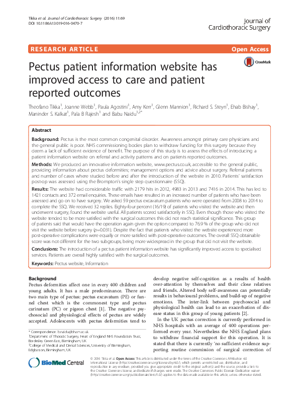 (PDF) Pectus patient information website has improved access to care ...