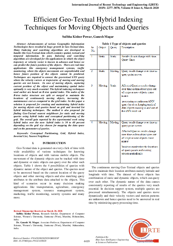 Pdf Efficient Geo Textual Hybrid Indexing Techniques For Moving Objects And Queries Ms 
