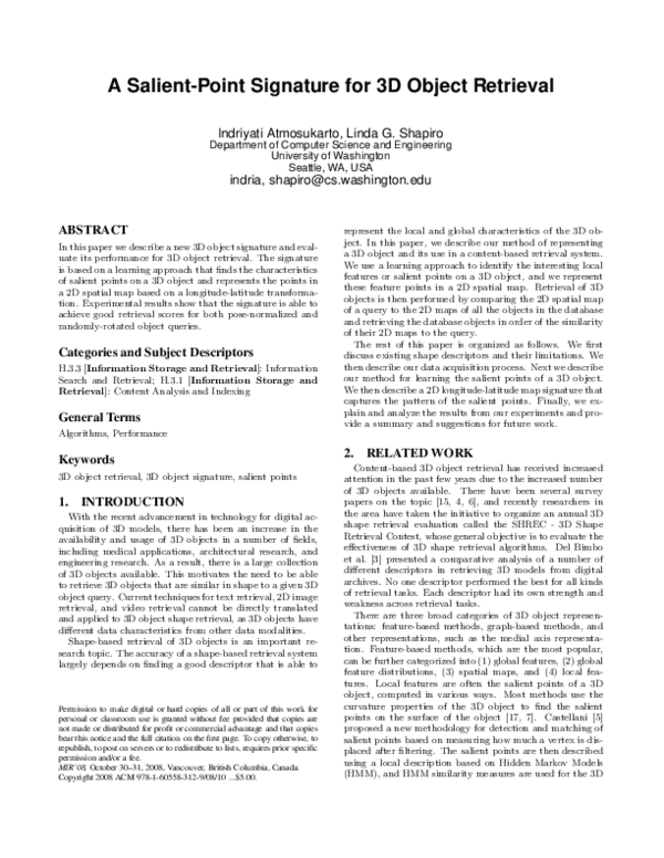 (PDF) A salient-point signature for 3d object retrieval