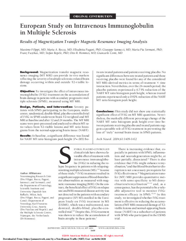 (PDF) European Study on Intravenous Immunoglobulin in Multiple Sclerosis
