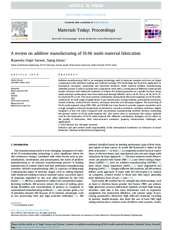 (PDF) A review on additive manufacturing of SS-Ni multi-material ...