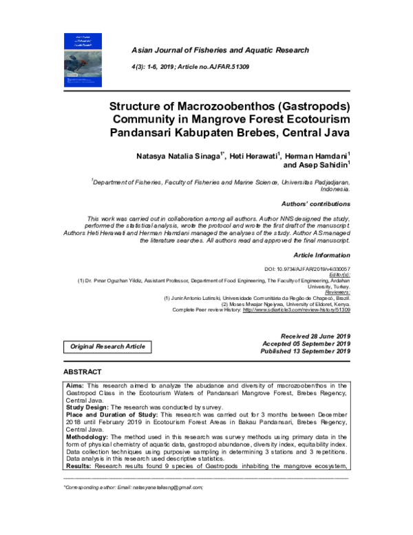 (PDF) Structure of Macrozoobenthos (Gastropods) Community in Mangrove Forest Ecotourism ...