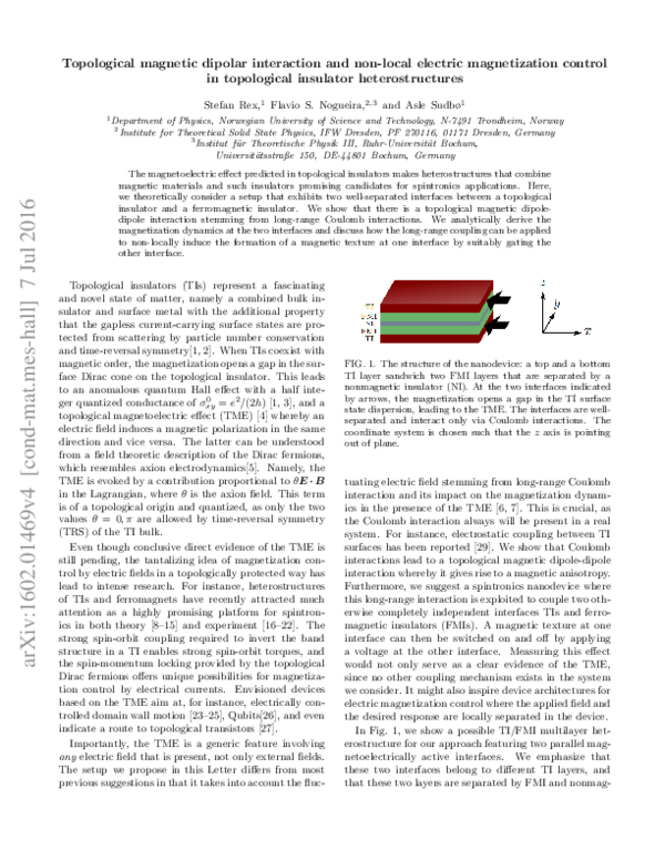 (PDF) Non-local electric magnetization control in a topological ...