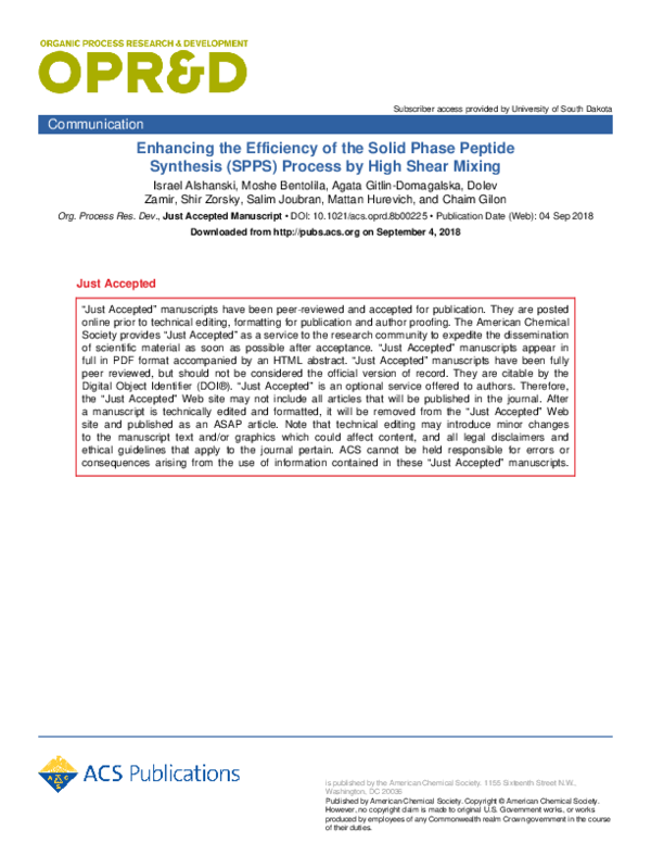 (PDF) Enhancing the Efficiency of the Solid Phase Peptide Synthesis (SPPS) Process by High Shear ...