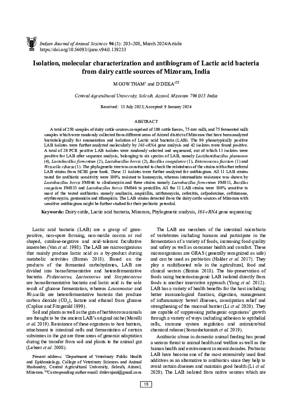 (PDF) Isolation, molecular characterization and antibiogram of Lactic acid bacteria from dairy ...