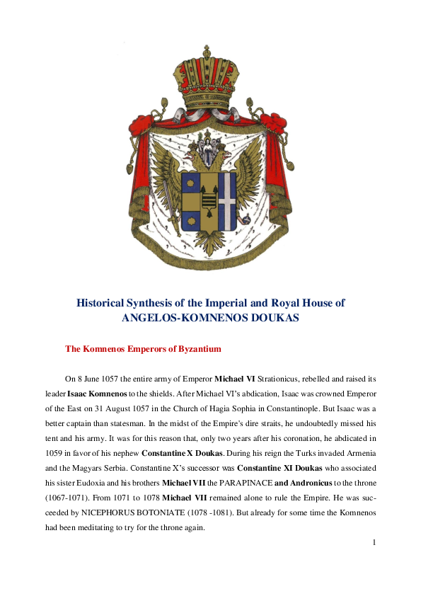 (PDF) Historical Synthesis of the Imperial and Royal House of ANGELOS ...