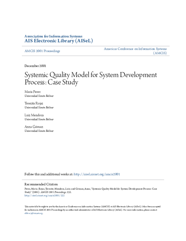 (PDF) Systemic Quality Model for System Development Process: Case Study