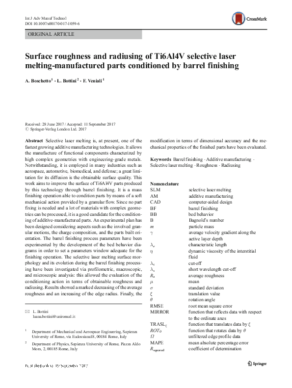 (PDF) Surface roughness and radiusing of Ti6Al4V selective laser ...