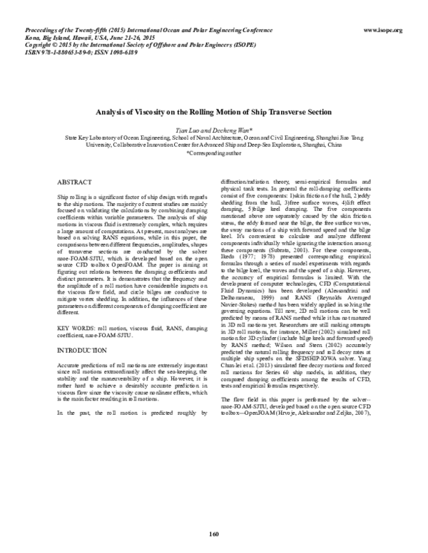 (PDF) Analysis of Viscosity on the Rolling Motion of Ship Transverse ...