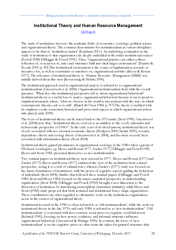 (PDF) Institutional theory and human resource management
