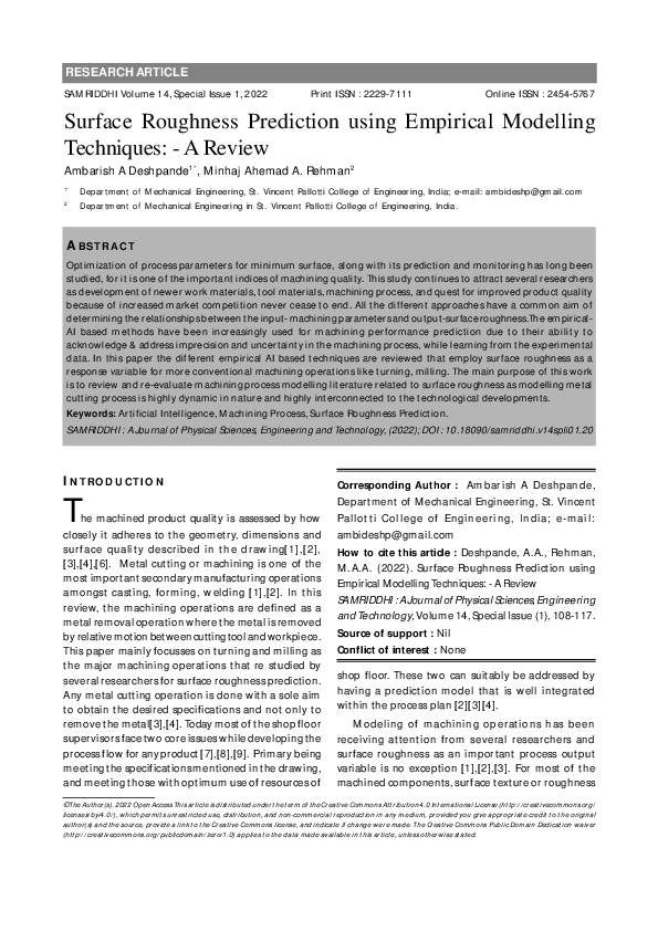 (PDF) Surface Roughness Prediction using Empirical Modelling Techniques: - A Review