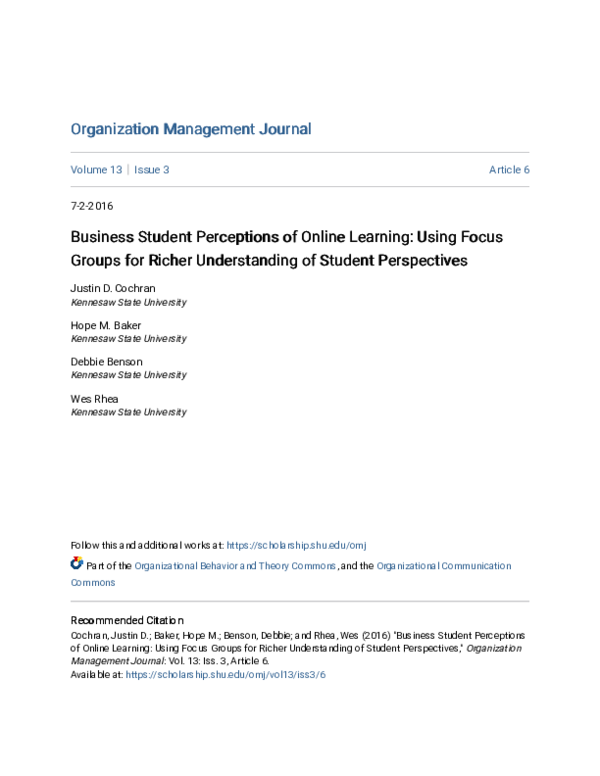 (PDF) Business Student Perceptions of Online Learning: Using Focus ...