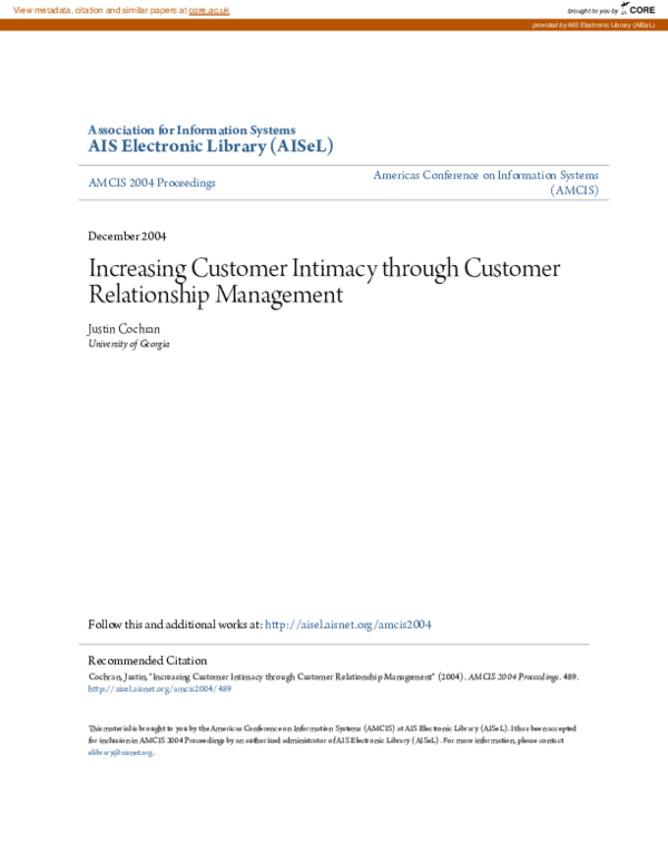 (PDF) Increasing Customer Intimacy through Customer Relationship Management